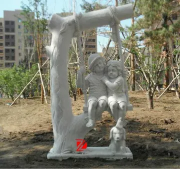 Stone Swing Boy And Girl Statues For Garden, High Quality Stone Swing ...