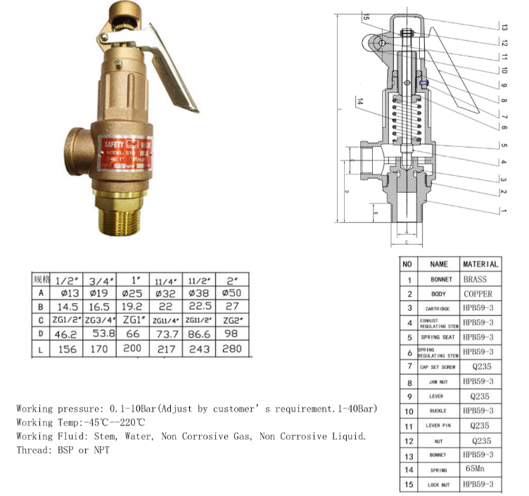 Bsp Thread Spring Loaded High Lift Brass Steam Boiler Safety Valve ...