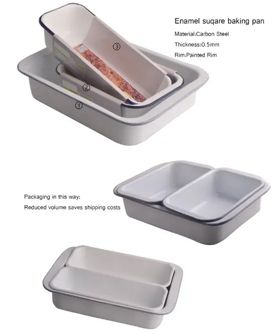 Wide Side Roll Rim Enamelware Enamel Baking Loaf Pan, High Quality Wide ...