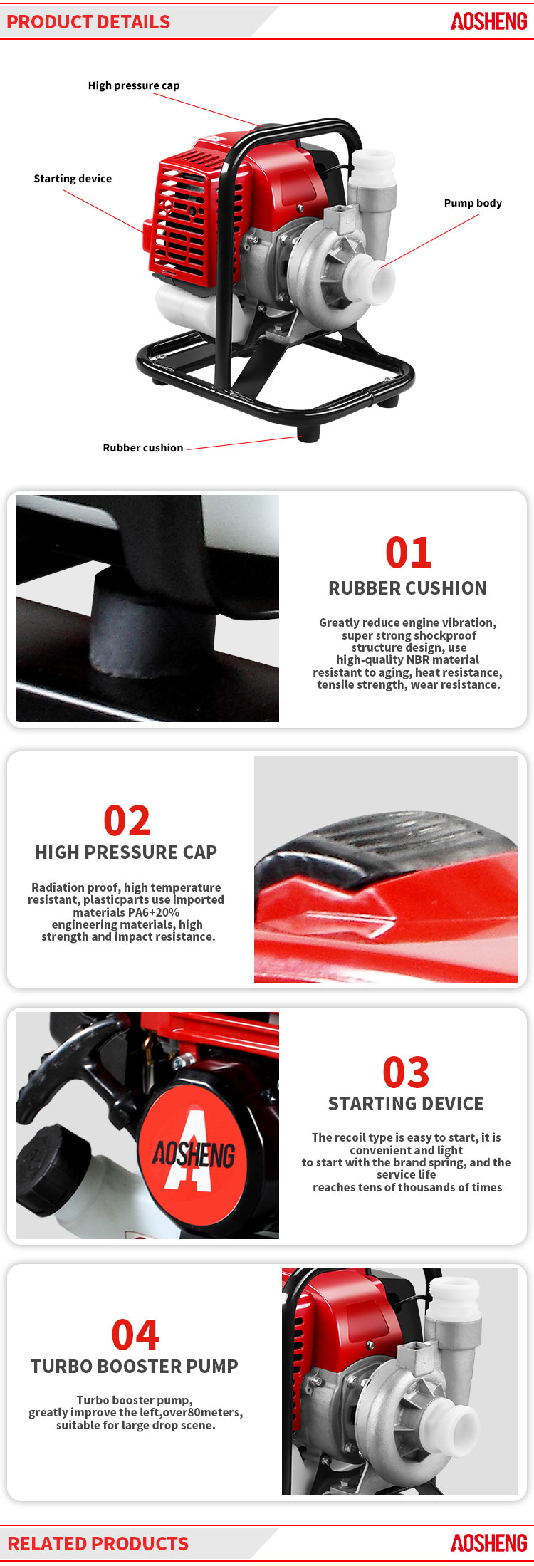 Aosheng 2 Stroke 2hp Petrol Water Pump With Low Noise, High Quality ...