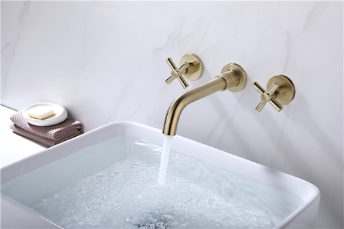 Gold Cross Handle Wall Basin Tap, High Quality Gold Cross Handle Wall ...