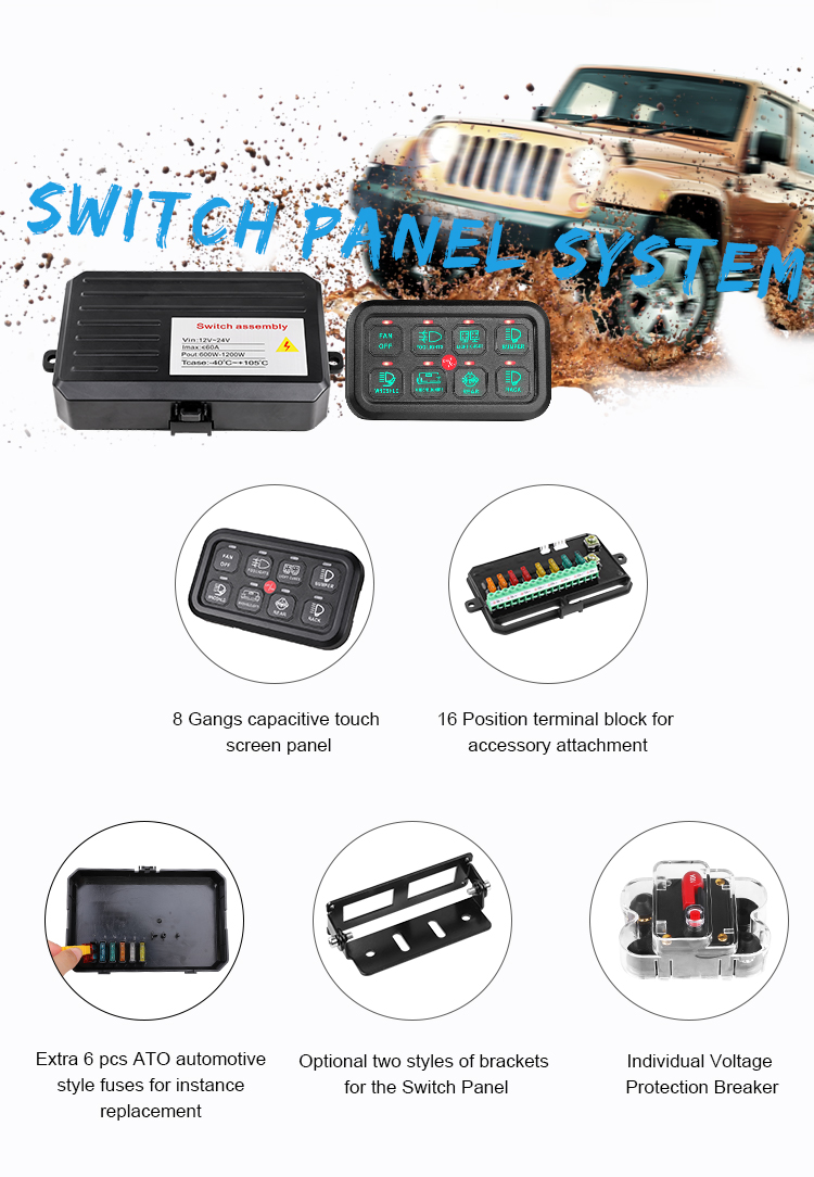 8 Gang Push Button Switch Panel For 12v/24v Offroad Vehicles, High ...