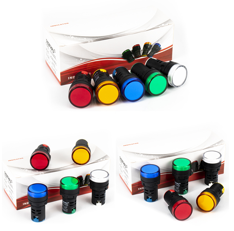 22mm Led Panel Mount Lamps Ac Dc 6v 12v 48v 110v 220v 380v 5 Colors ...