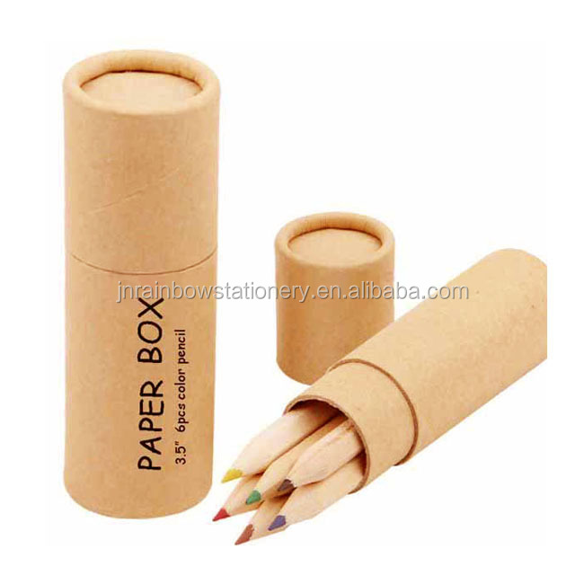 6 Piece Mini Color Pencil Set In Paper Tube With Sharpener Lid, High ...