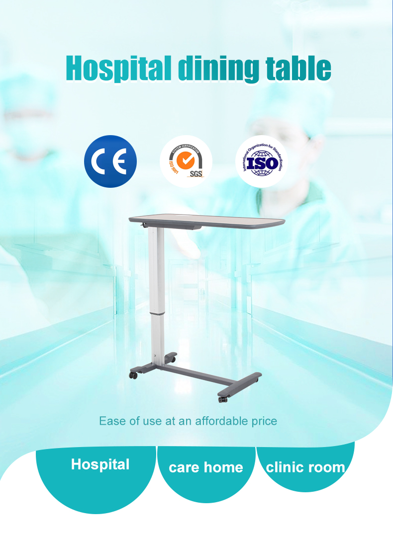 Adjustable Hospital Overbed Table With Wheels For Bedside Dining And ...