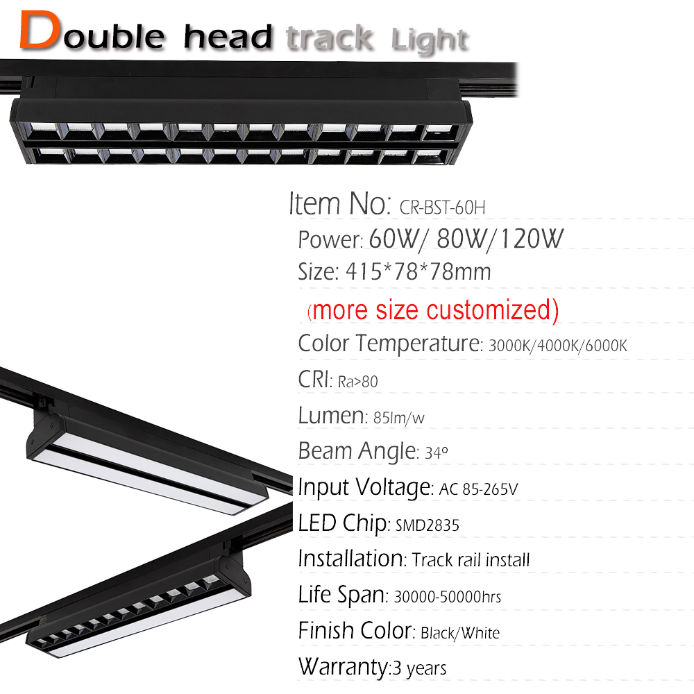 60w Spotlight Led Track Light 3000k-6000k Adjustable Double Head Ce ...