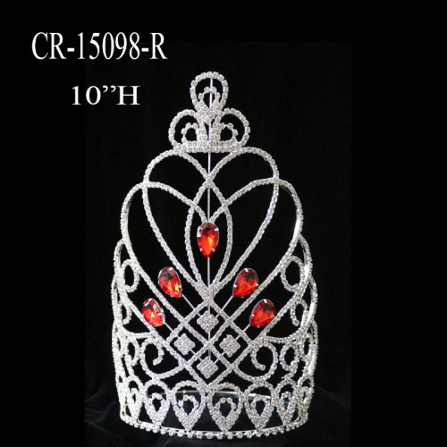 10" Heart Red Crystal Large Pageant Crown, High Quality 10" Heart Red ...