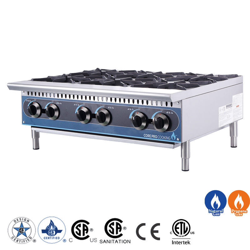 Stainless Steel Gas Stove With 6 Burners And Step-up Hot Plate For ...