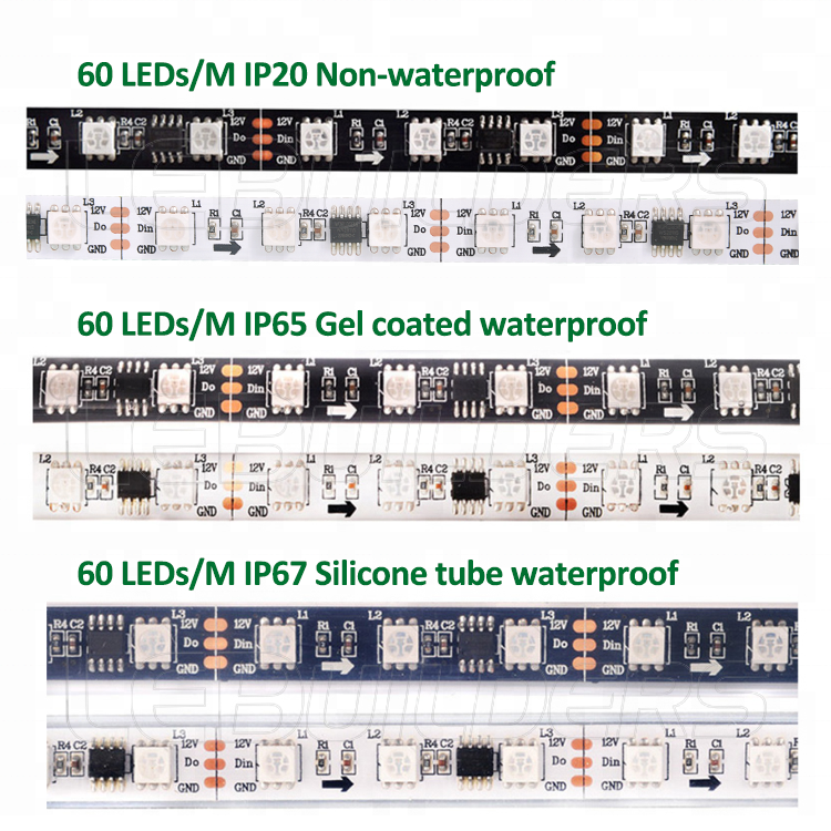 2 Year Warranty Ip20 Black Pcb 12v 60leds/m Rgb Led Strip Ws2811 ...