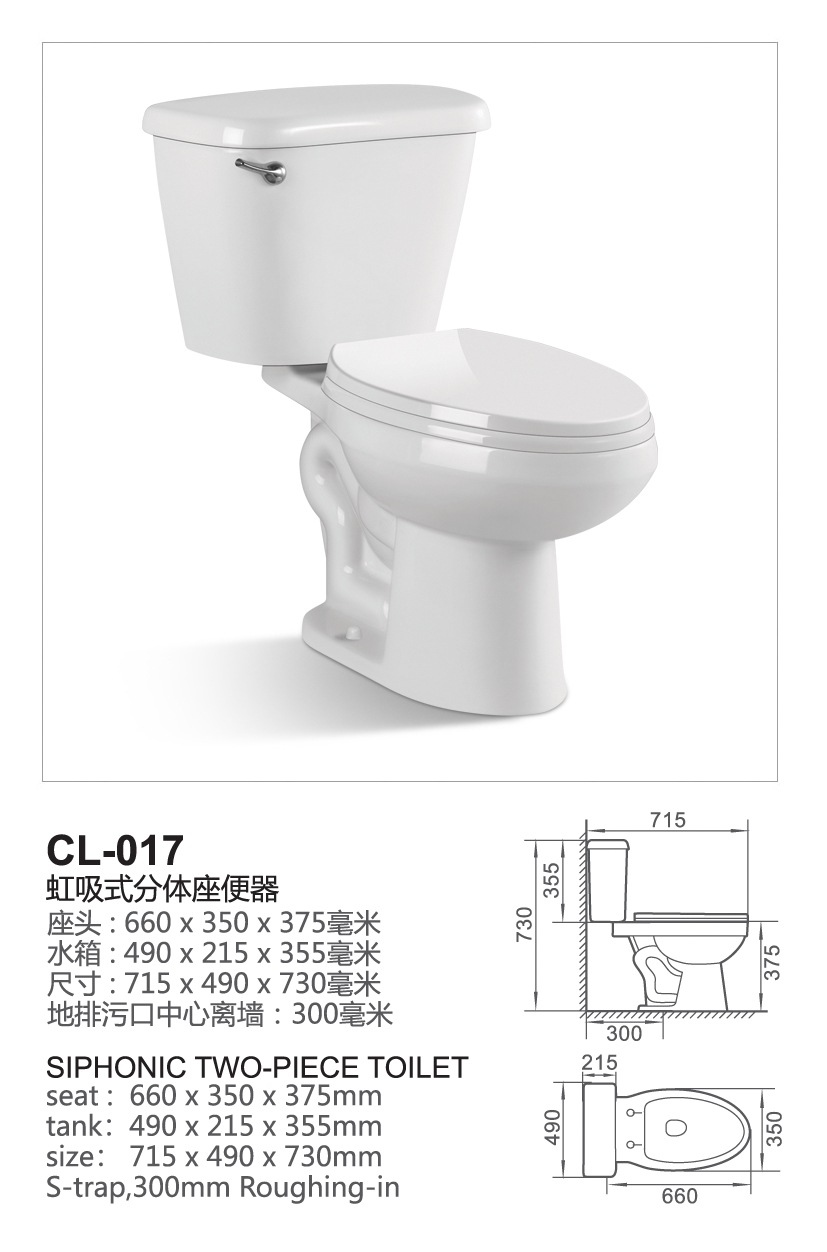 Advanced 120mm Pit Distance Elongated Two-piece Flush Toilet Seat, High ...