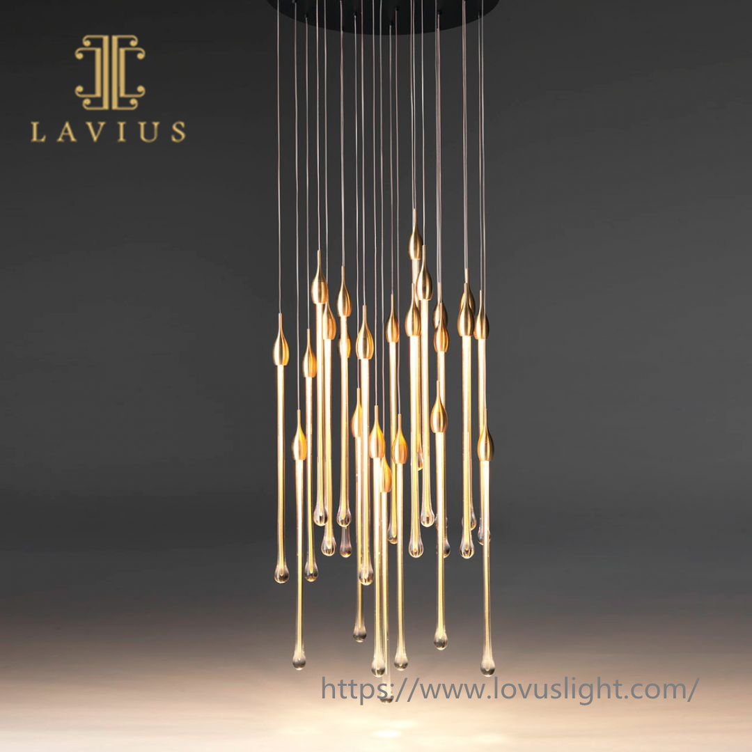 Long Drop Shape Glass Pendant Light Trendy Design Glass Chandelier For ...