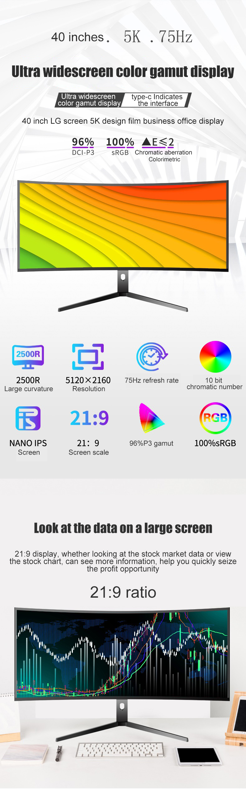 Ultra-wide 40 Inch Curved 5k Lcd Ips Monitor With Hdr And Multiple ...