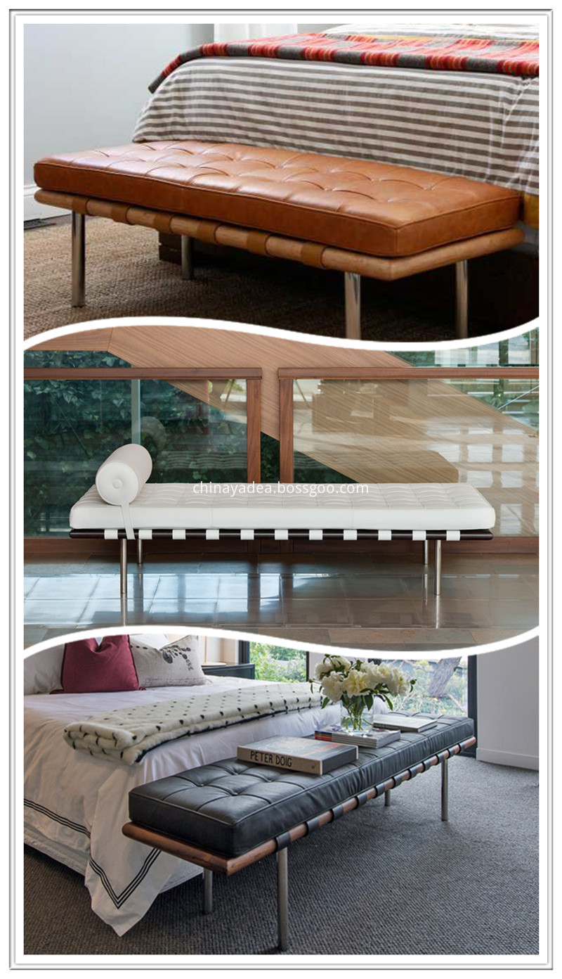 Classic Indoor Barcelona Bench In Brown Leather, High Quality Classic ...