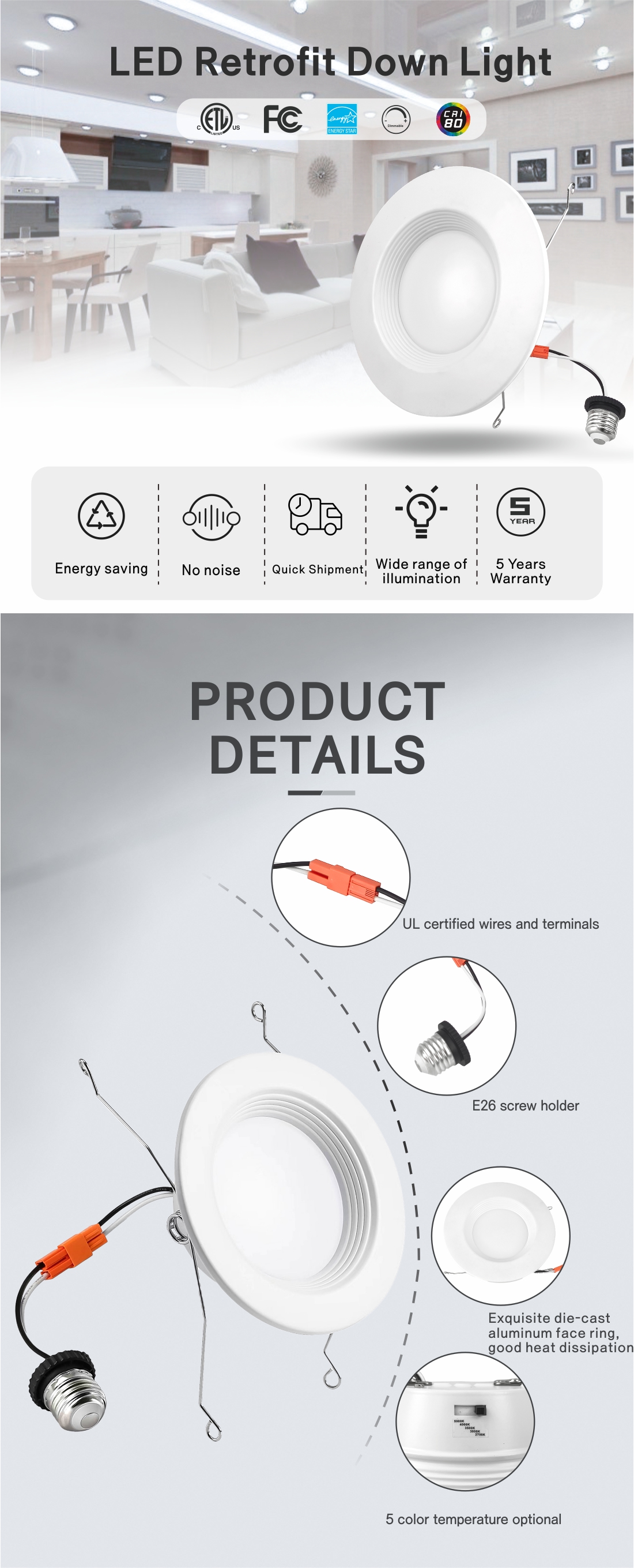 6 Inch Led Retrofit Downlight - Metal And Plastic Round Modern Lighting ...