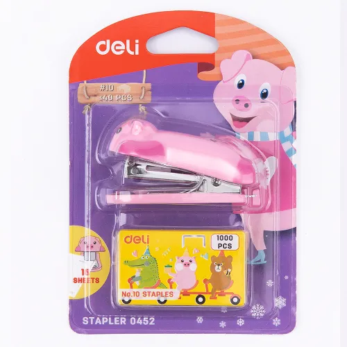 Deli Mini Stapler Animal Cartoon Deli 0452 1 Set With Staples Cute ...