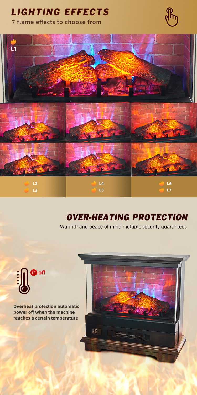 1400w Overheat Protection Electric Fireplace With 7 Flame Patterns ...