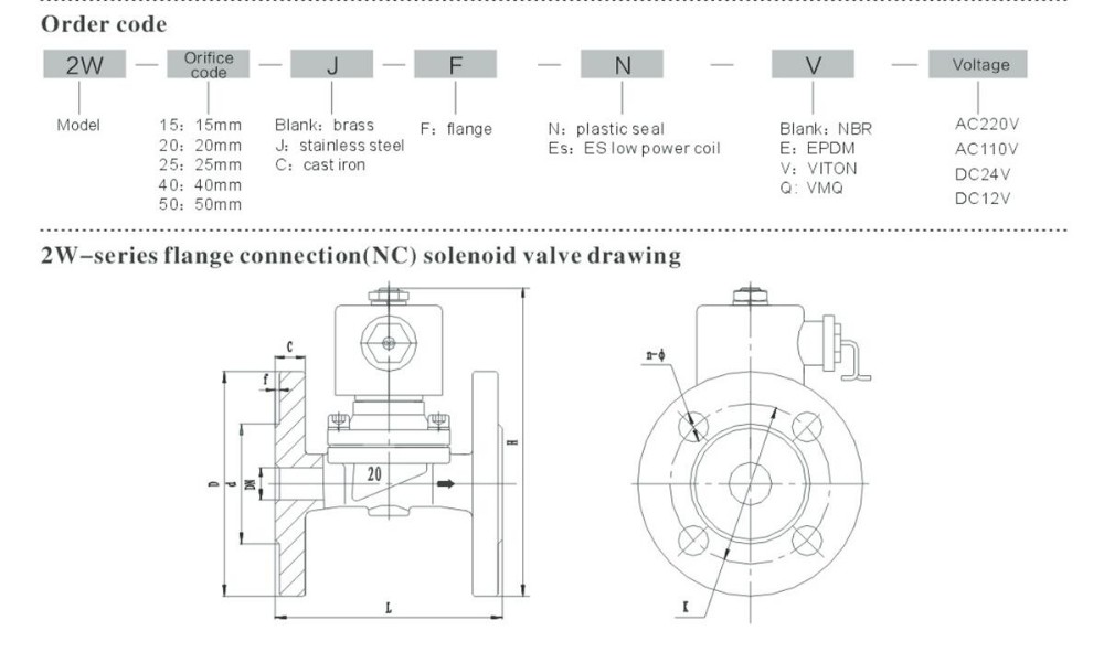 2w-250-25nf Flanged Vacuum Solenoid Valve For Water Applications, High ...