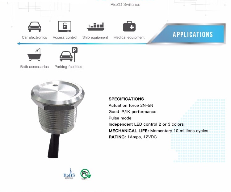IP68 IK10 Piezo Switch Push Button Switch With Stainless Steel