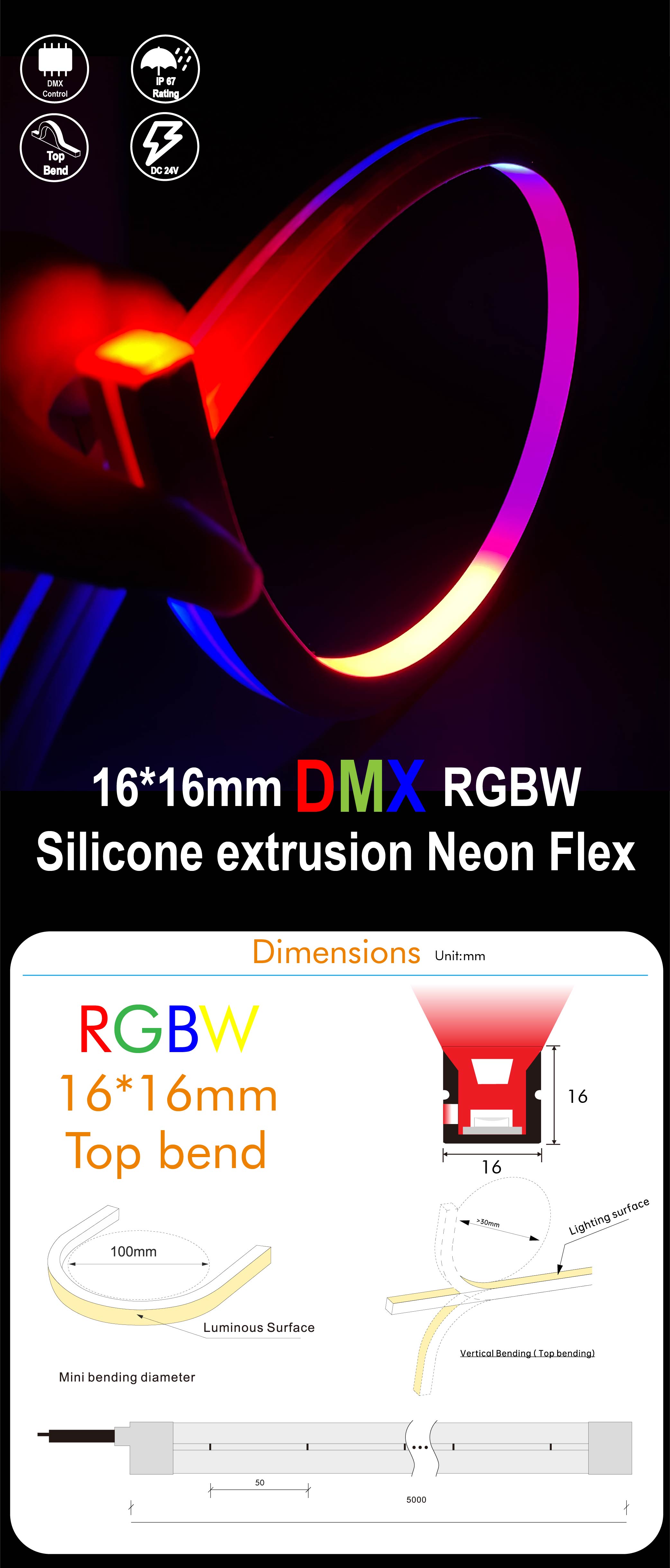 Dmx512 1616 Top Bend Neon Flex Dc24v Rgb Rgbw Ip67 Waterproof Outdoor ...