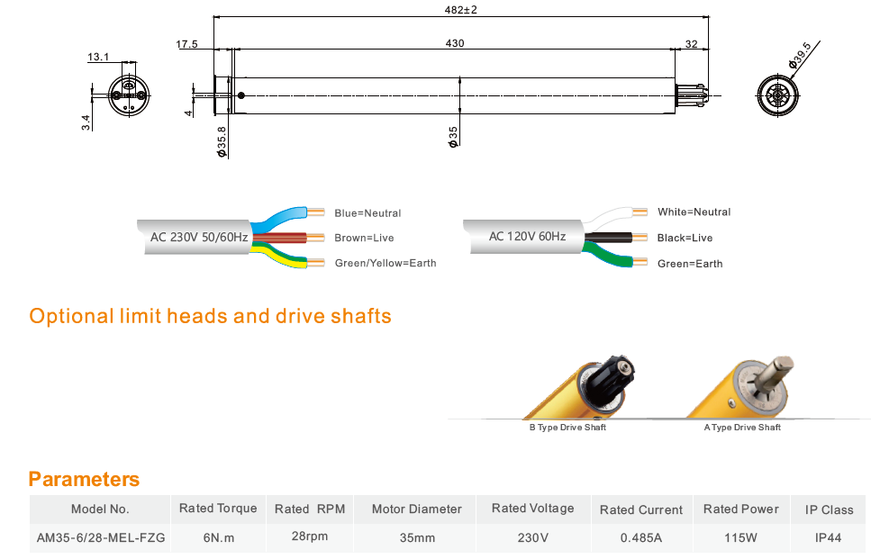 Am35 제로 갭 전자 리미트 롤러 블라인드 모터, Bossgoo.com의 고품질 Am35 제로 갭 전자 리미트 롤러 블라인드 모터