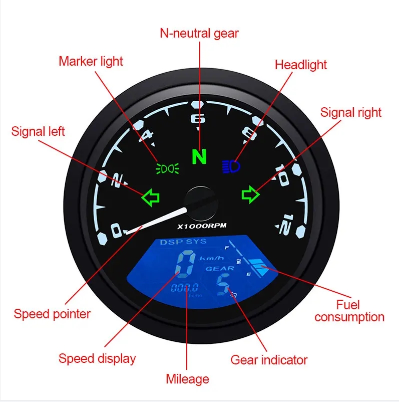 12000rpm Lcd Speedometer Odometer Tachometer For Motorbike, High ...