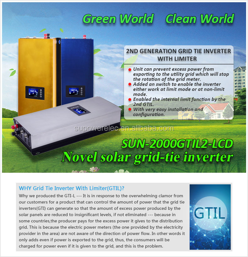 2000w Solar Grid Tie Inverter With Limiter, Wifi Monitoring, And Pure ...