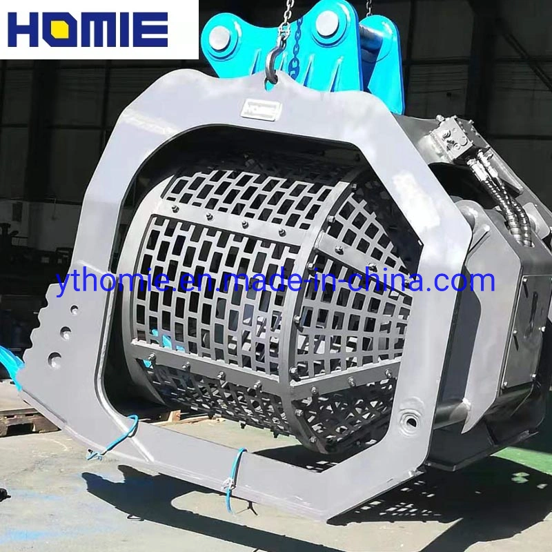 Matching 16-20t Excavator Mounted Rotary Screening Buckets For Soil ...