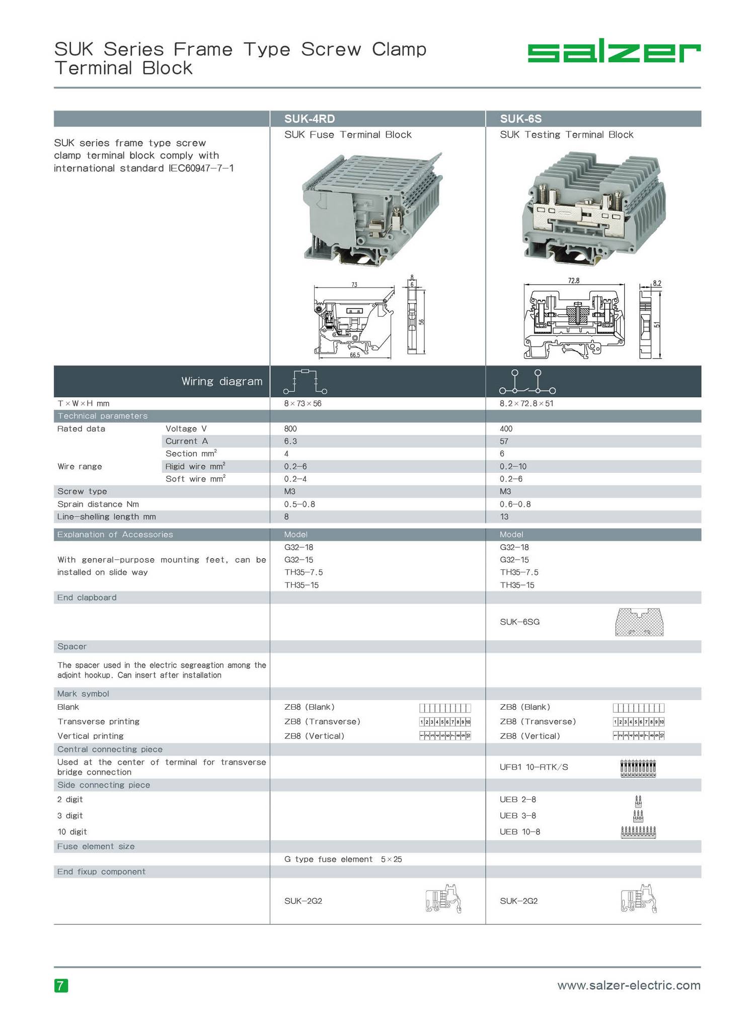 Salzer Suk-6s Fire Resistant Terminal Block, High Quality Salzer Suk-6s ...