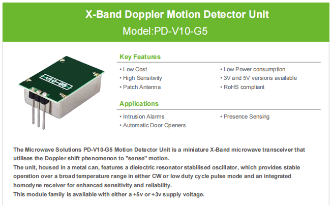 Pdlux Pd-v10-g5 Doppler Radar Motion Detector 10.525ghz Microwave Radar ...
