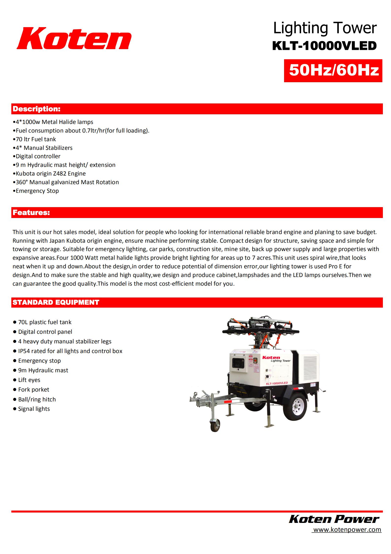 Koten Mobile Light Tower Klt-10000vled For Sale, High Quality Koten ...