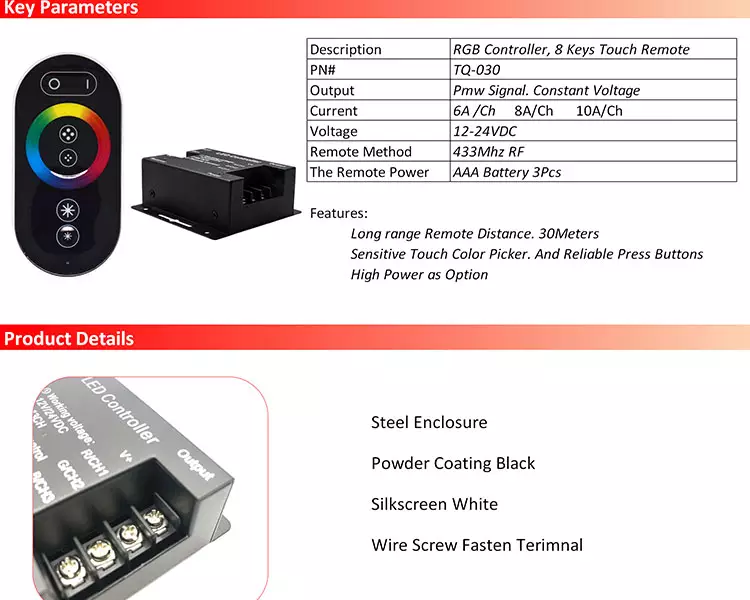 High Power 12v 18a Rgb Led Strip With 433mhz Rf 6keys Touch Remote ...