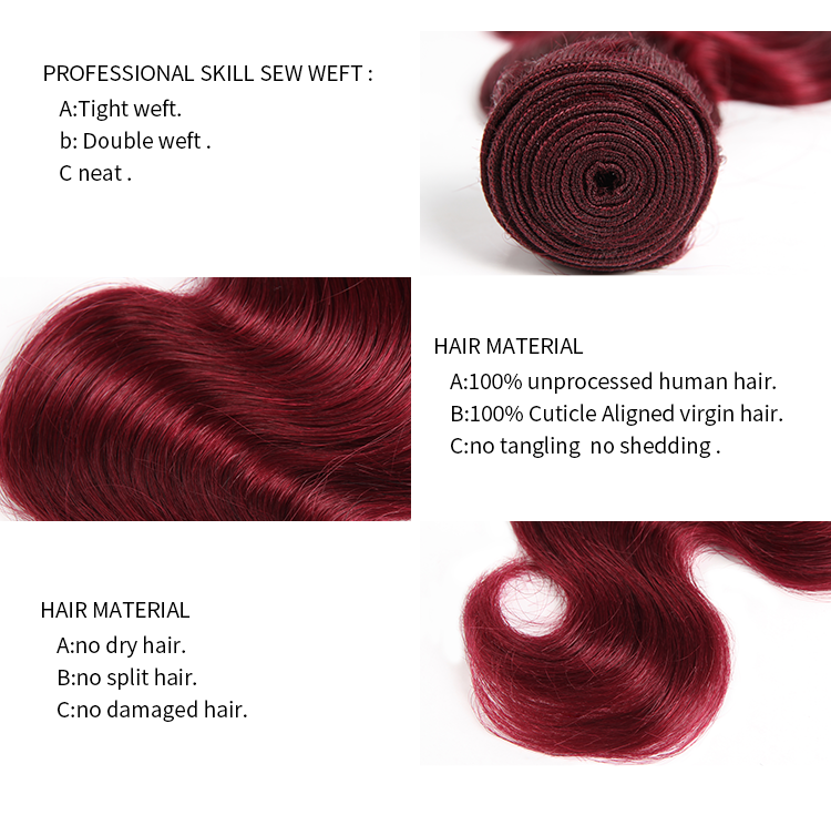 Ruimei New Red Color Burg 100% Human Hair Bundles & Closure Cuticle ...