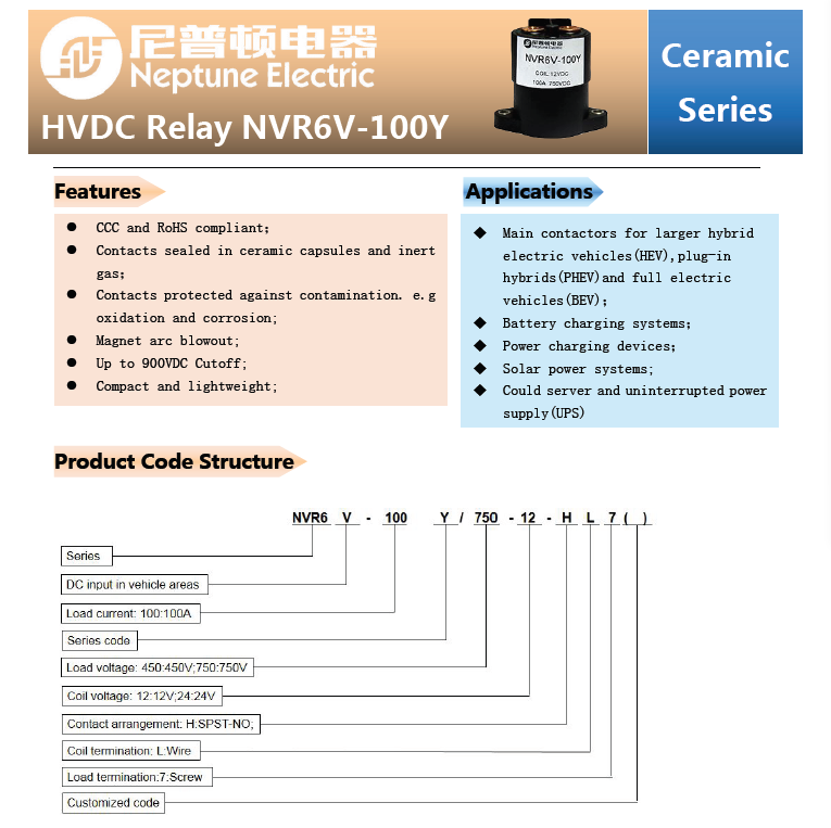 High-voltage Dc Relay, 100a Contactor For Electric Vehicles: Compatible ...