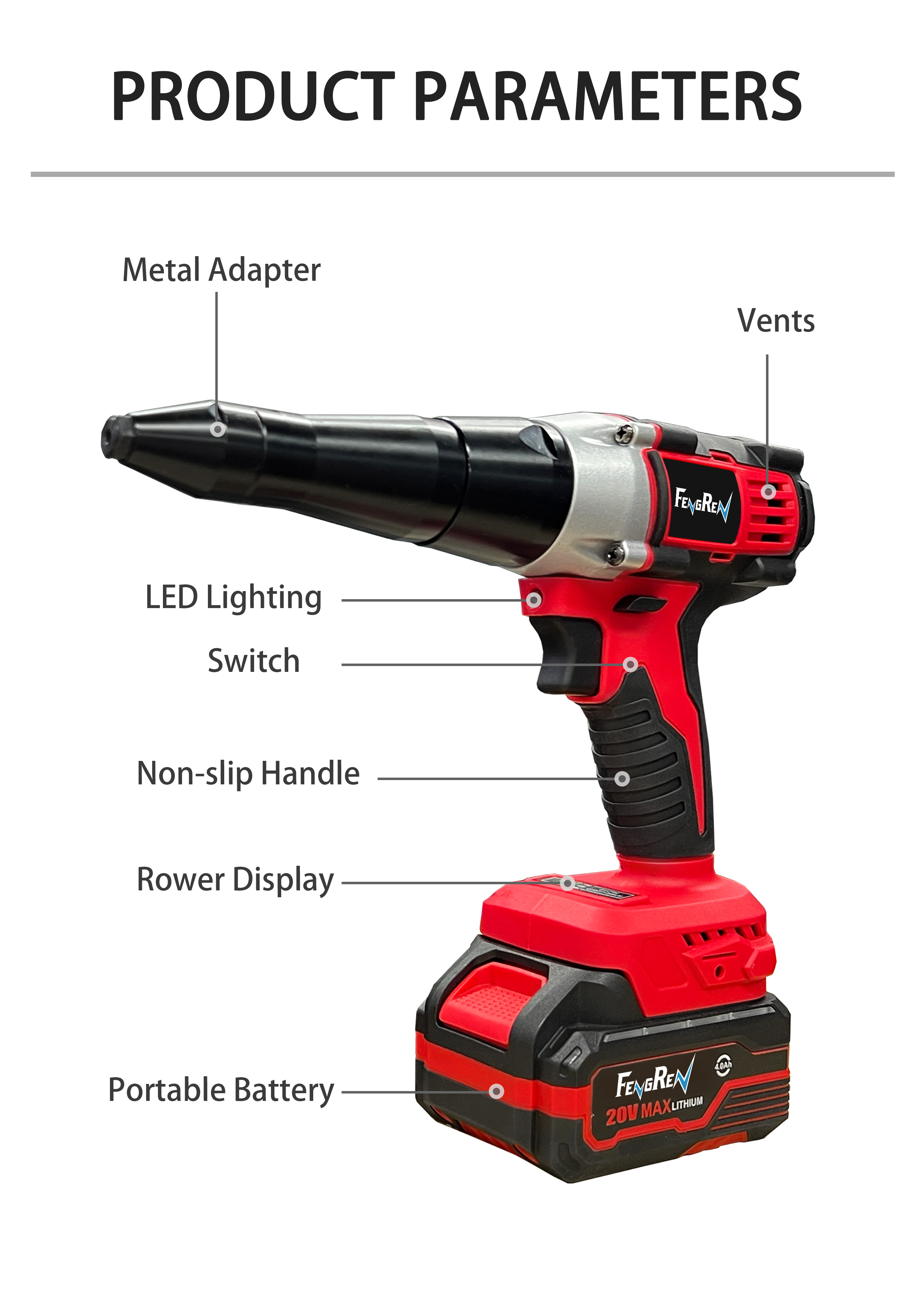 20v Brushless Riveting Gun With Rapid Heat Dissipation And Led Lighting ...