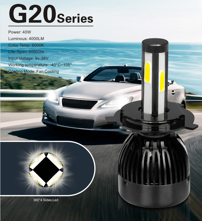 H4 Led Headlight, 6000k, 40w, Car Light Headlamp With Full Vision, High ...
