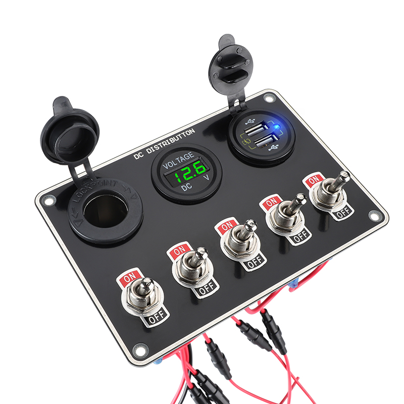 5 Gang Toggle Switch Panel With Voltmeter And 2 Usb Qc3.0 Car Charger ...