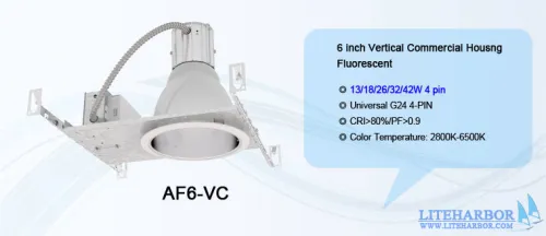 6 Inch Vertical Compact Fluorescent Commercial Recessed Housing, High ...