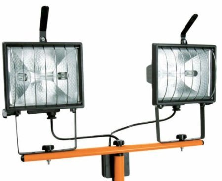 240v Twin Site Light Work Tripod Head Halogen Two Floodlight Stand ...