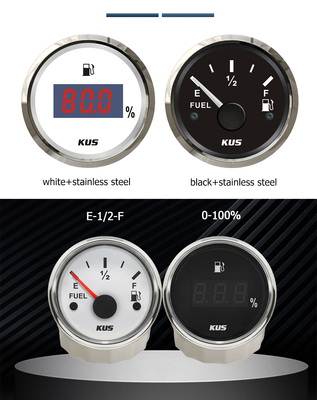 Kus 2" Digital Engine Fuel Level Gauge 0-190ohm For Cars, Cargo Ships ...