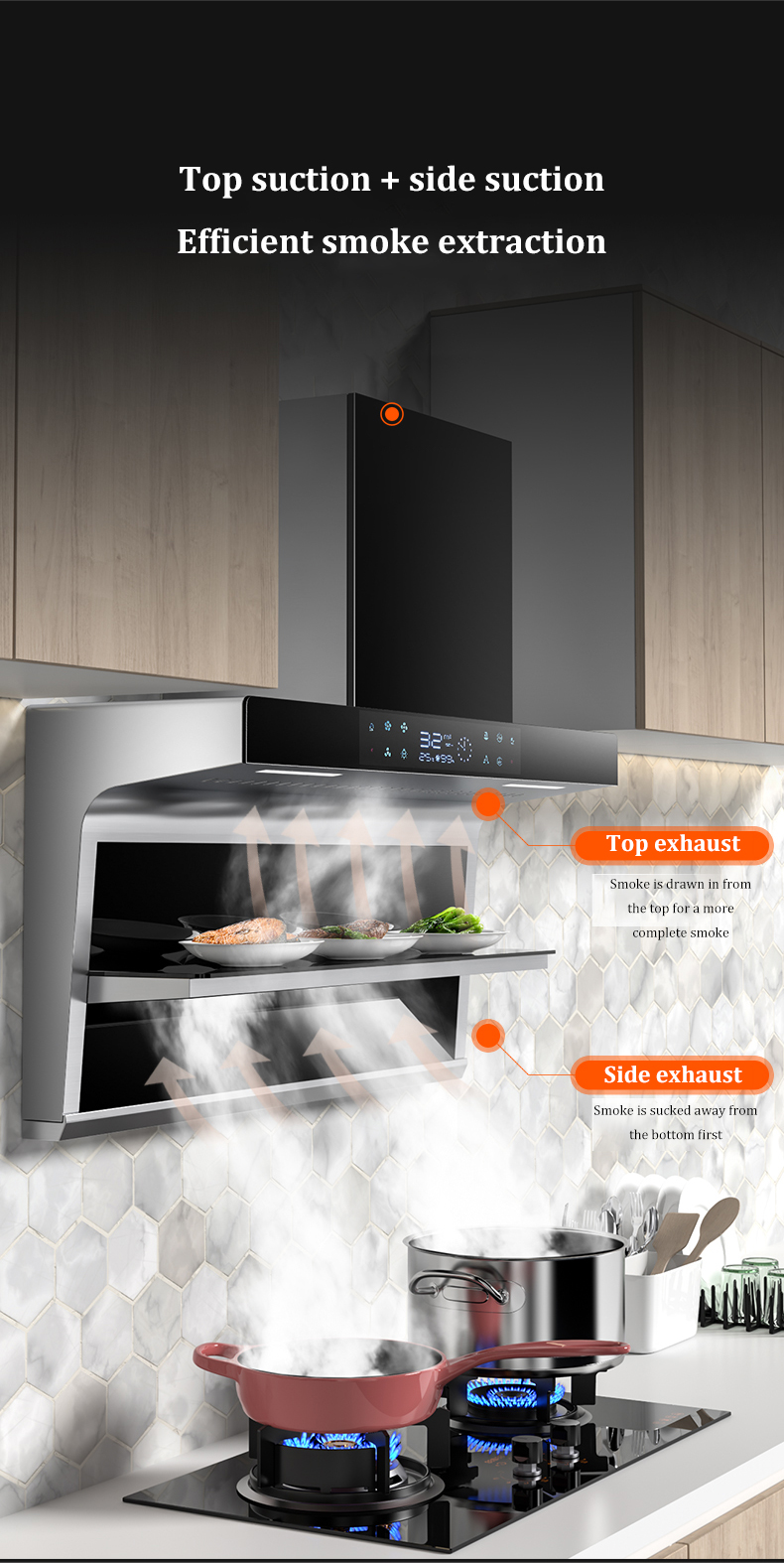7-shape 900mm Smart Smoke Extractor Range Hood For Kitchens, High ...