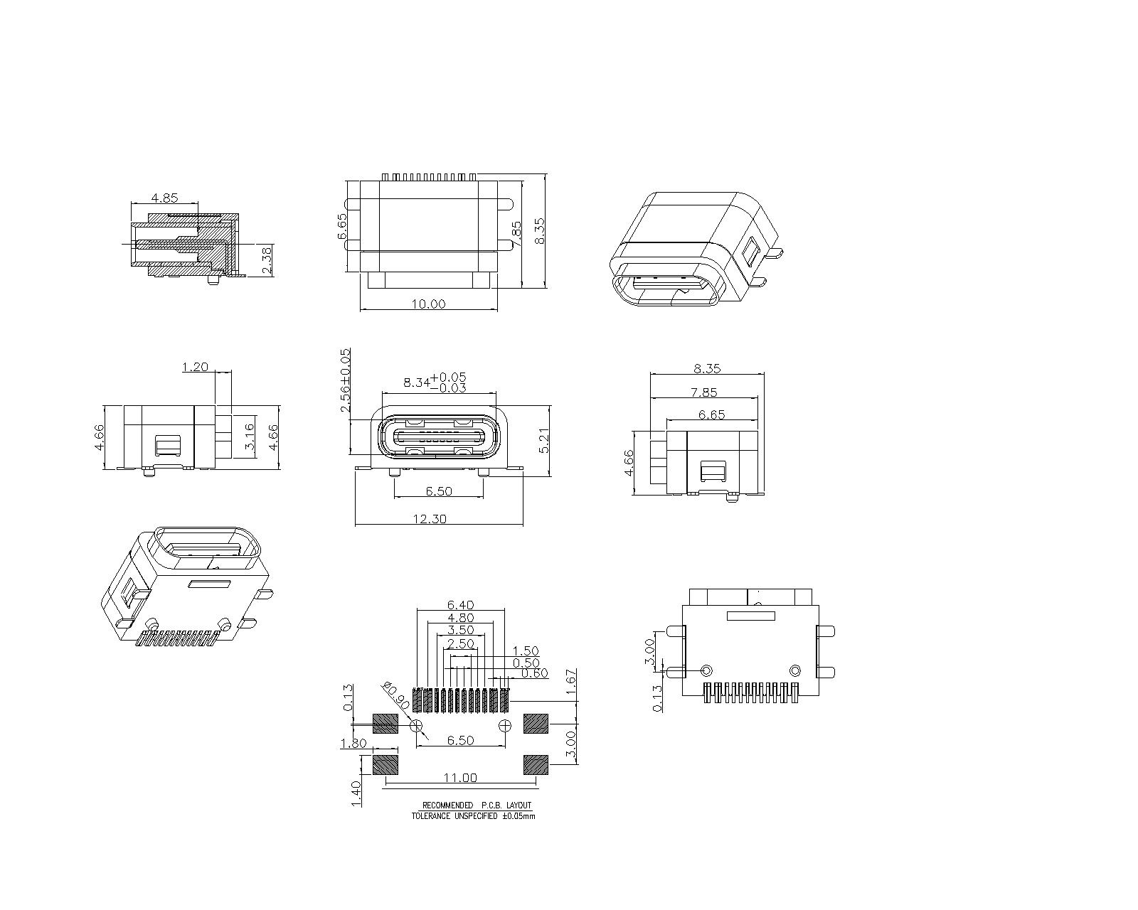 Type-c 16p Female Waterproof Smt Type, High Quality Type-c 16p Female ...