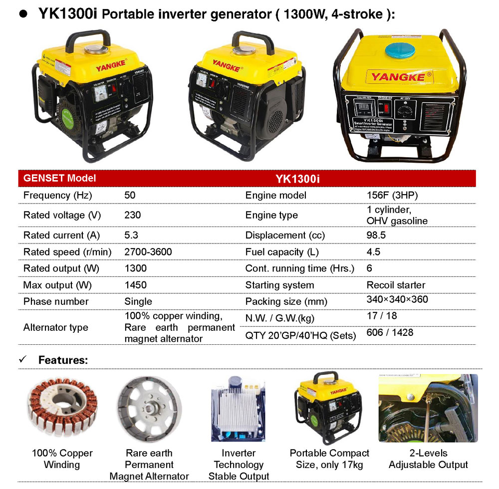 Yangke Generator 1300w Gasoline Generator Inverter Generator, High ...