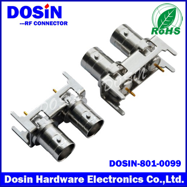 180 Degree Nickel Plated Dual Female Bnc Connector For Pcb Appliance ...