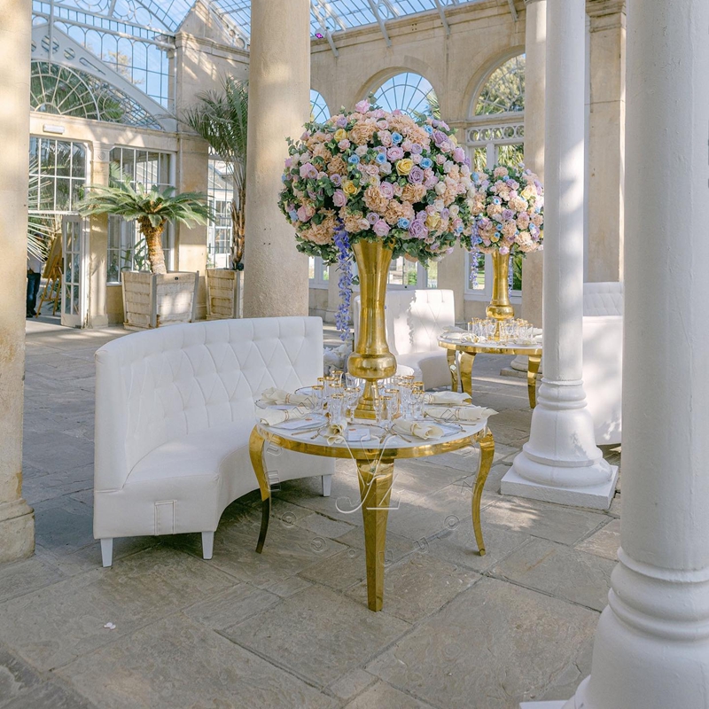 Louis Modern Round Marble Dining Table With Polished Gold Stainless ...