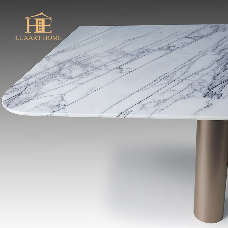 Luxury White Marble Dining Table With Ring Legs And Steel Design, High ...