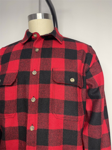 Black Red Wool Blend Plaid Shirt High Quality Black Red Wool Blend