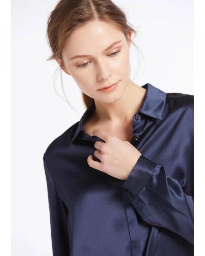 여성을위한 기본 은폐 된 Placket 실크 셔츠 블라우스 100 % 순수 실크 긴 소매 쿨 부드러운 탑스, Bossgoo.com의 고품질 여성을위한 기본 은폐 된 ...