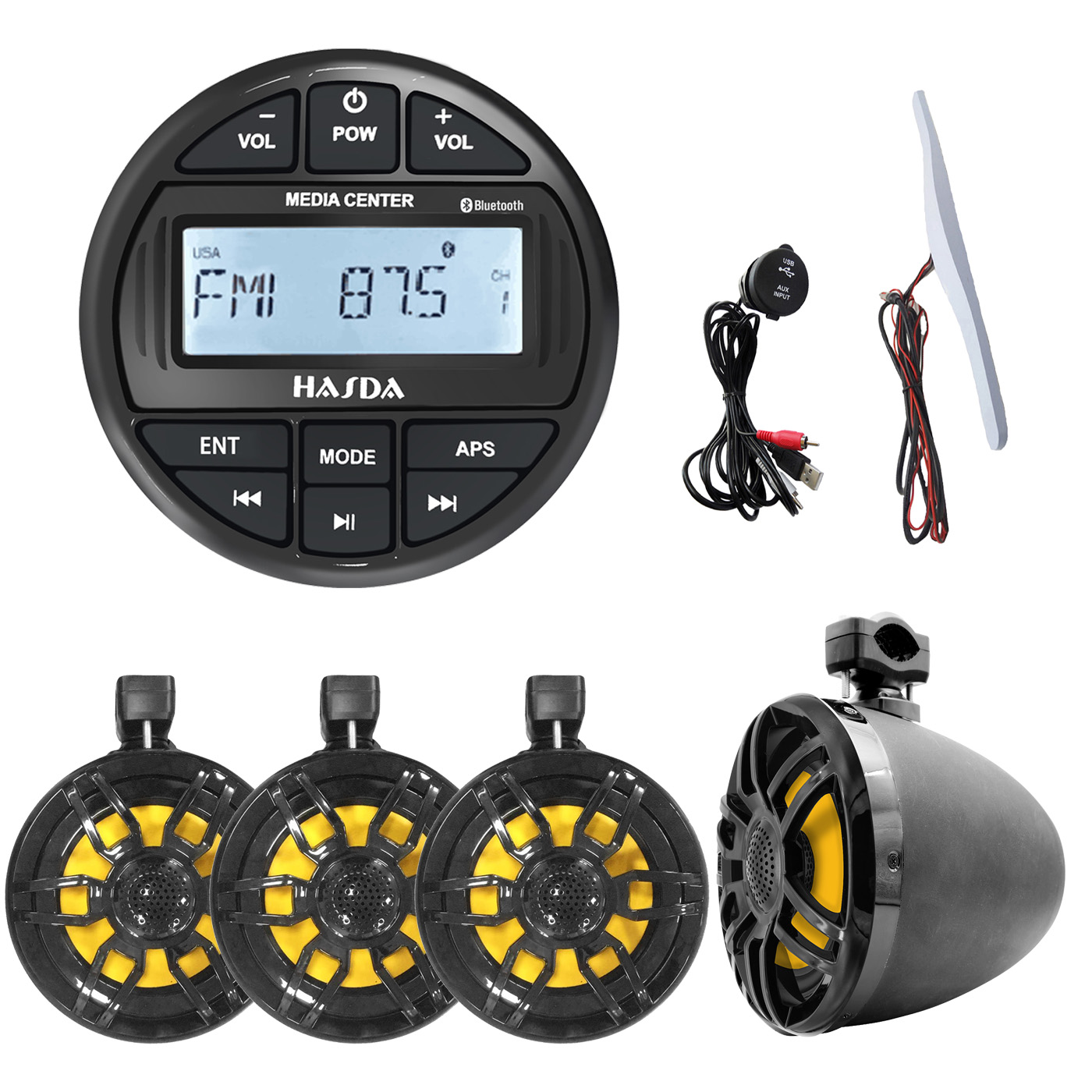 Hasda Waterproof Marine Speakers & Bluetooth Radio Kit, High Quality ...