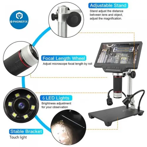 16mp 1080p Hd Hdmi Digital Microscope 7 Inch Lcd 15x~208x Zoom Video ...