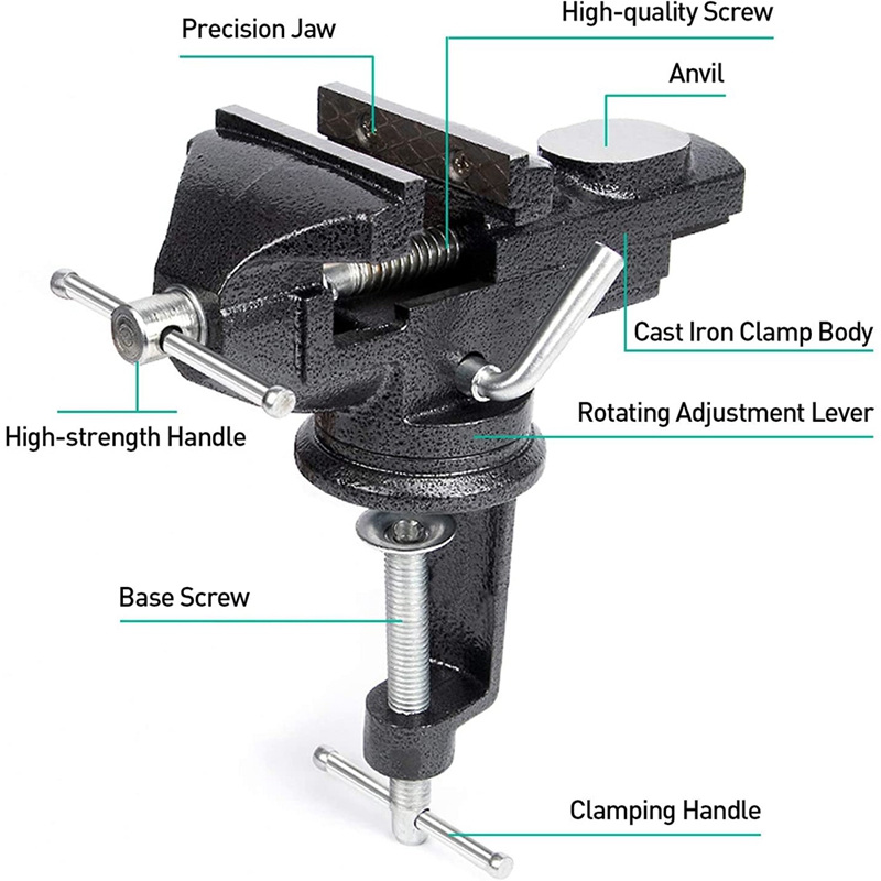 General Purpose 3-inch Table Tiger,360 Degree Rotating Base Vise, Heavy ...